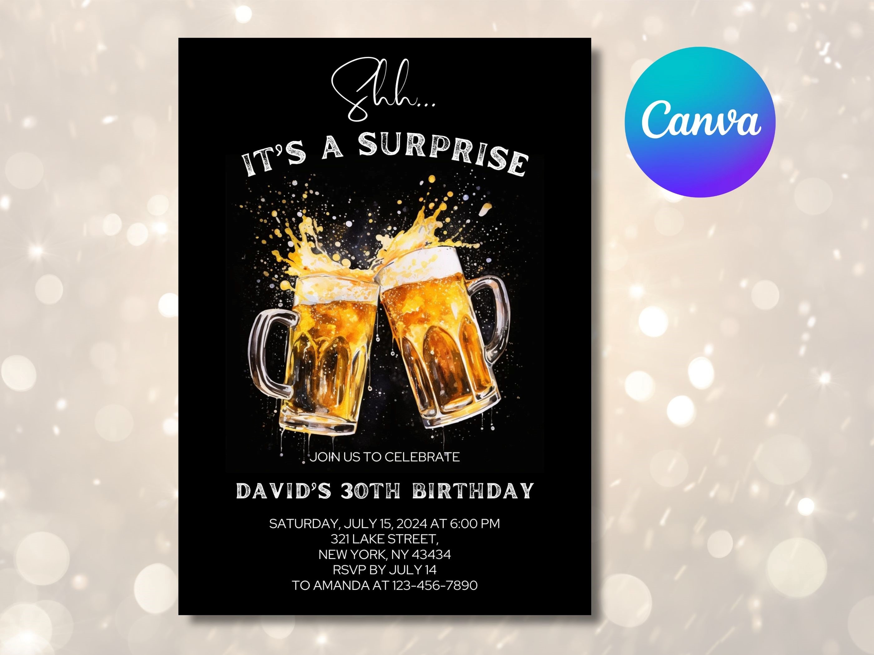 Surprise 30th Birthday Invitation, Editable Beer Party Invitation ...