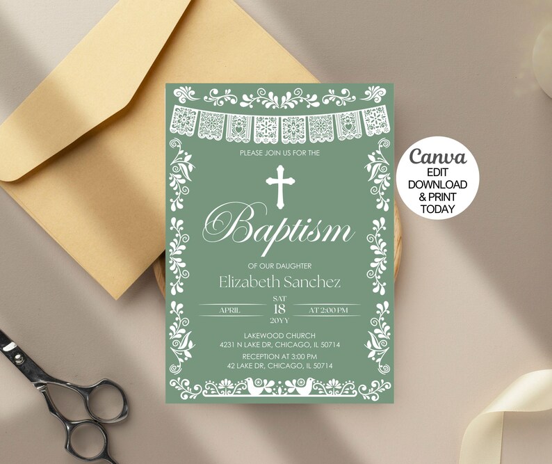 Editable Baptism Invitation: Spanish Folk Art Christening, Papel Picado ...