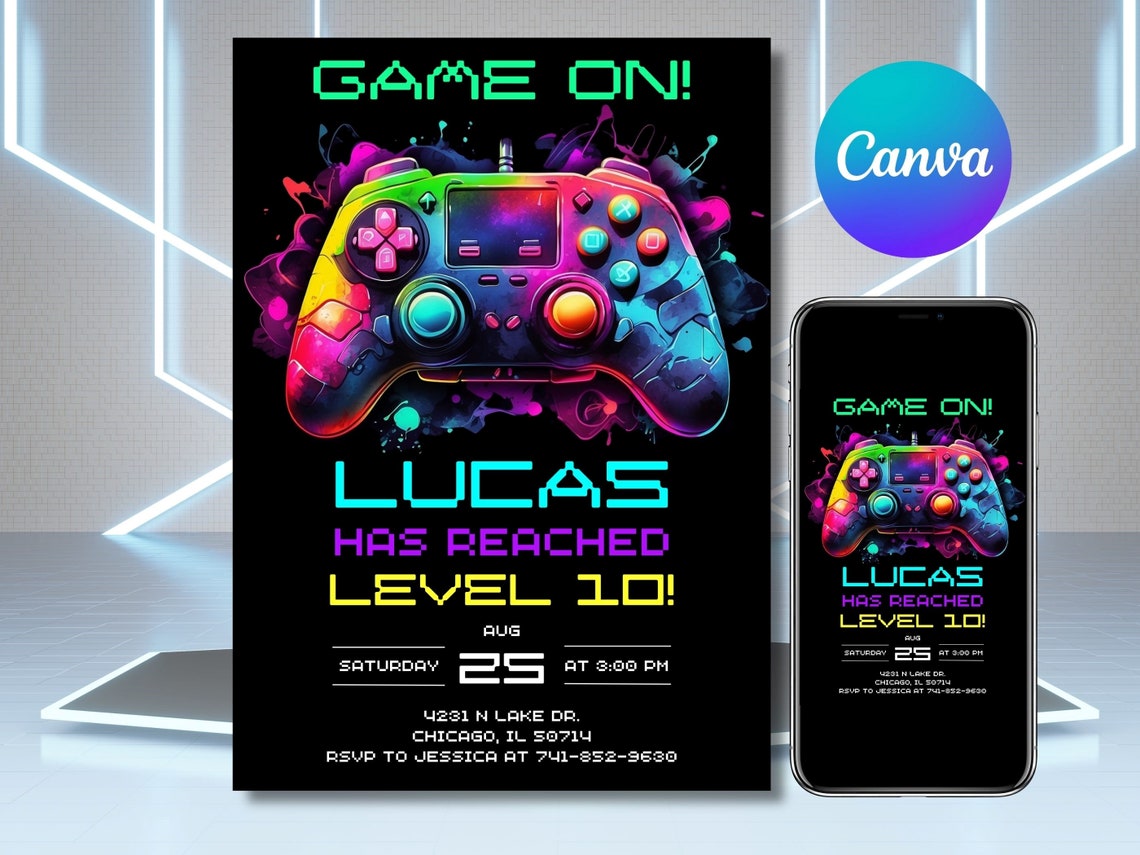 Editable Video Game Party Invitation Template, Game on Birthday Invite ...