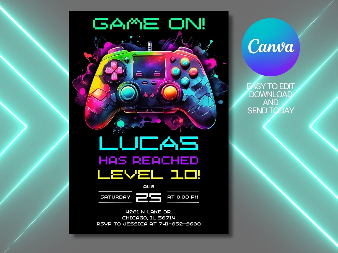 Editable Video Game Party Invitation Template, Game on Birthday Invite ...