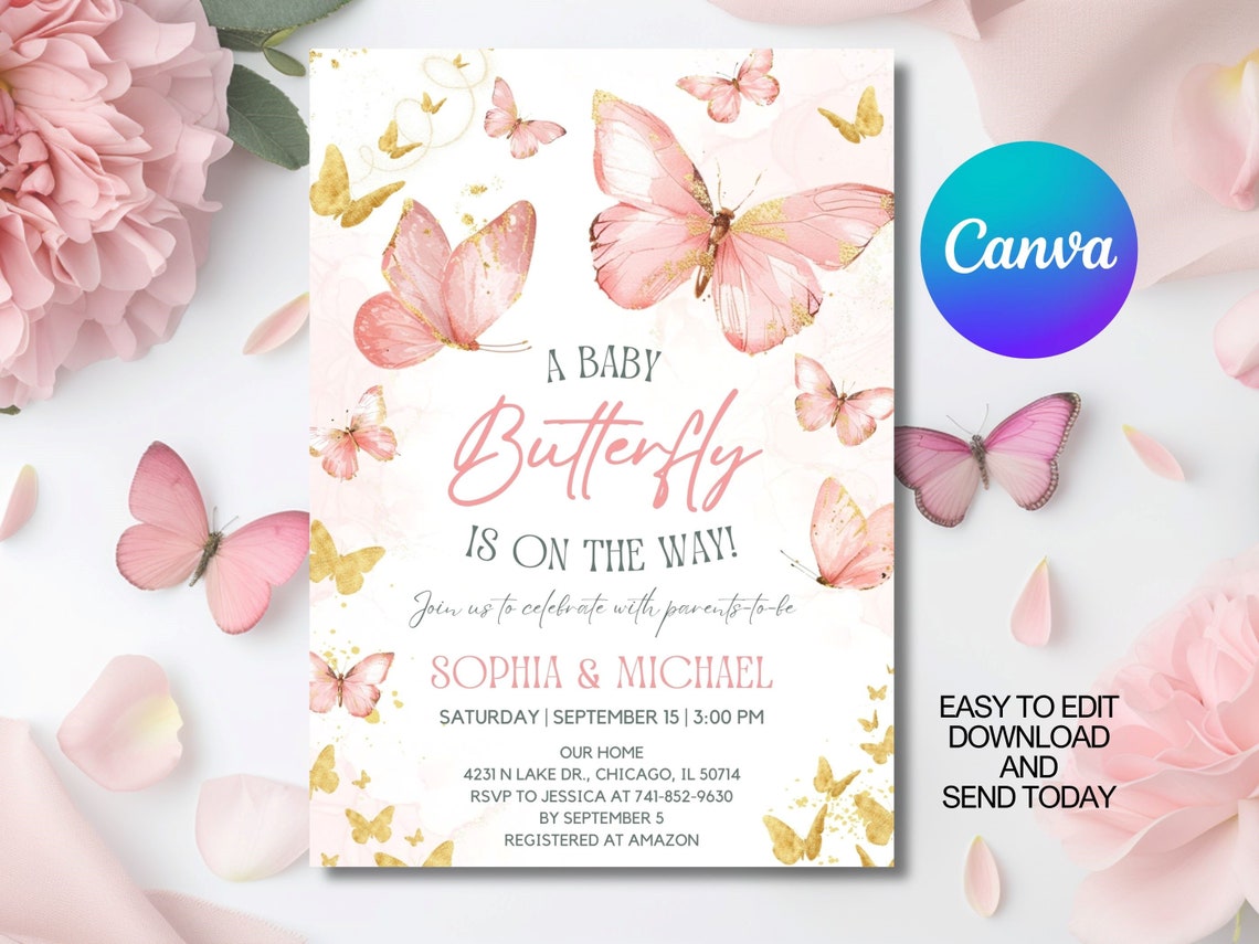 Editable Butterfly Baby Shower Invitation, Invitation Template With ...