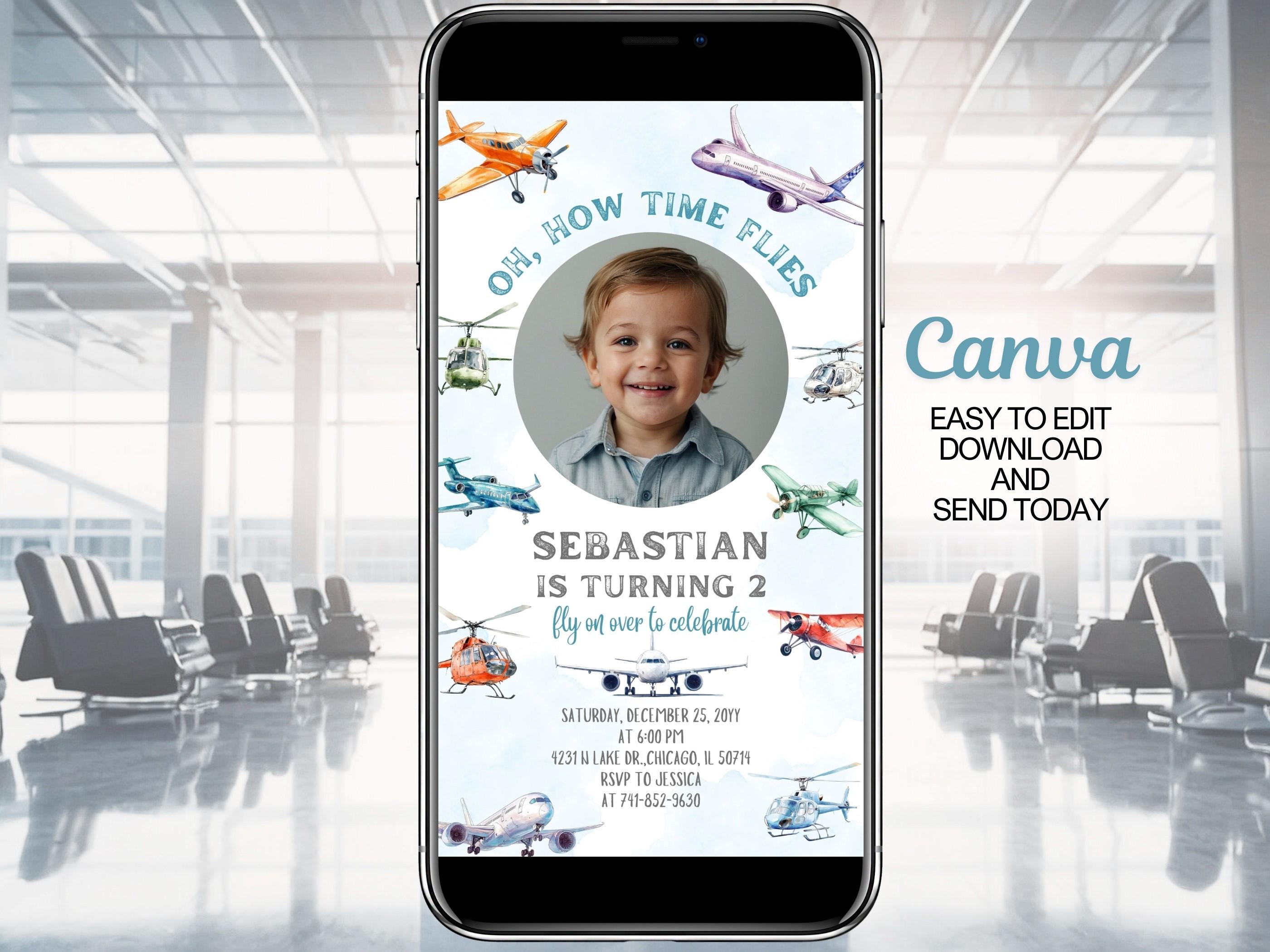 Electronic Time Flies Birthday Invitation, Template With Photo for Any ...