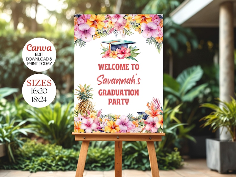 Editable Aloha Graduation Party Welcome Poster, Hawaiian Graduation ...