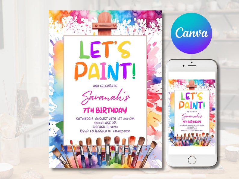Editable Let's Paint Birthday Invitation Template, Painting Party ...