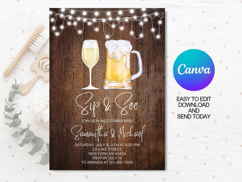 Sip and See Invitation Editable Template, Baby Shower Invitation, Baby ...
