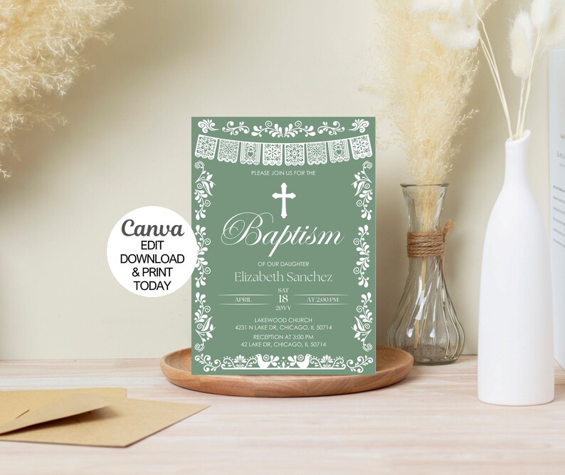 Editable Baptism Invitation: Spanish Folk Art Christening, Papel Picado ...