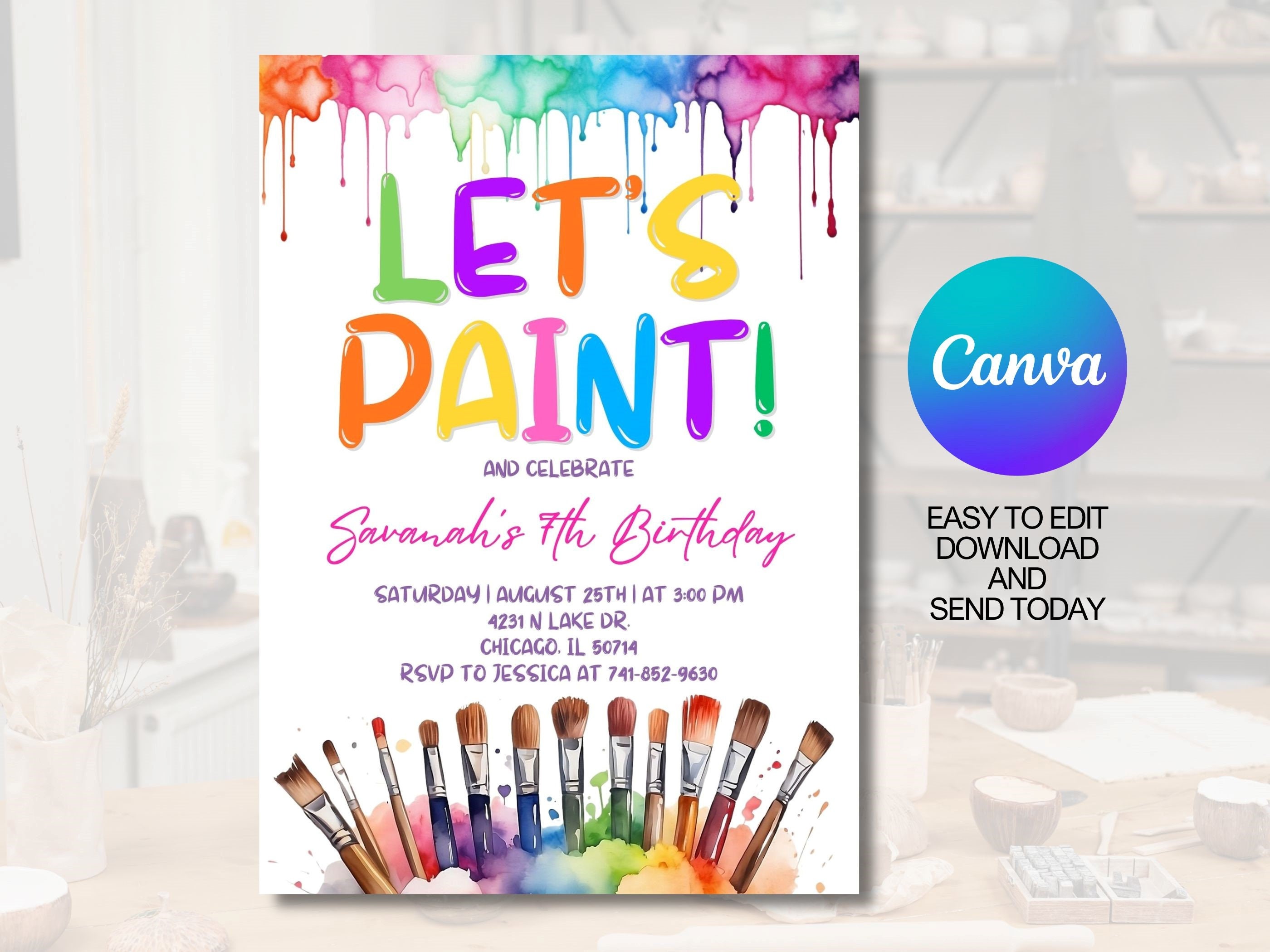 Editable Art Painting Party Invitation, Painting Party Birthday Invite ...