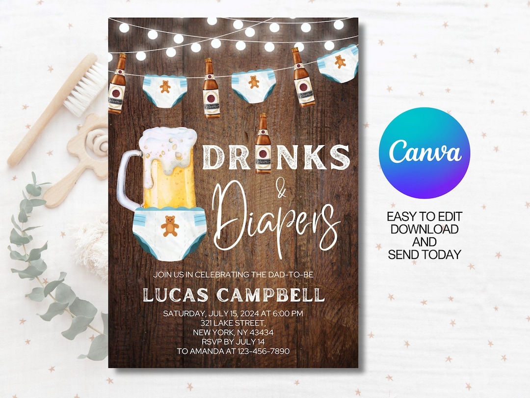 Editable Dad to Be Shower Invitation Template, Diaper and Drinks Party ...