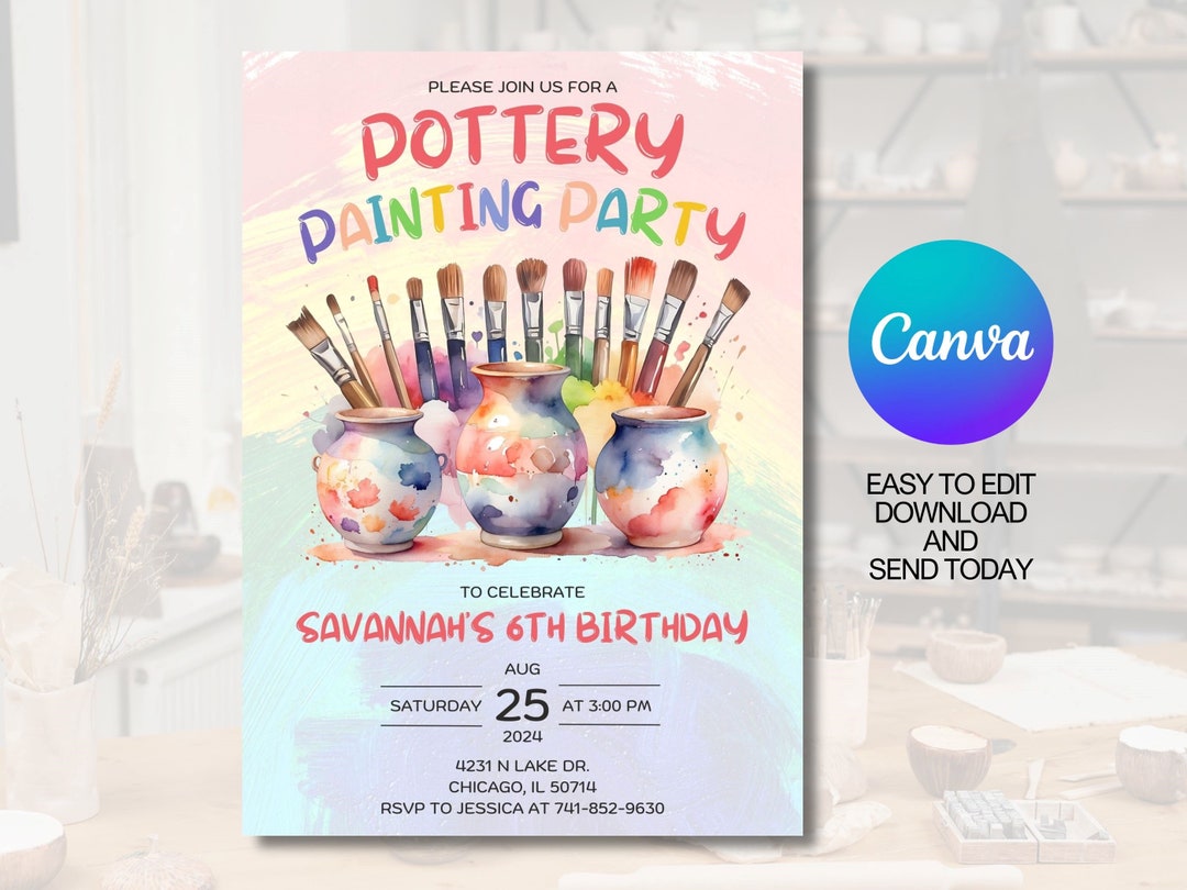 Editable Painting Party Invitation Template, Pottery Painting Party ...