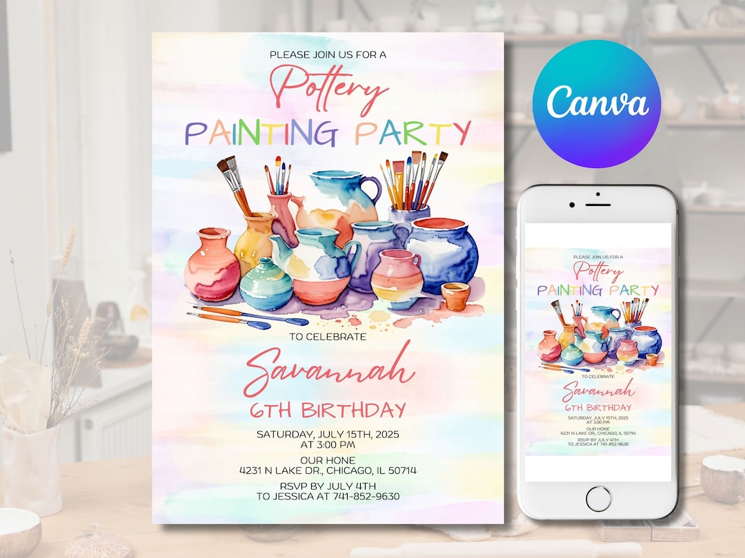 Editable Pottery Painting Party Invitation, Painting Party Birthday ...