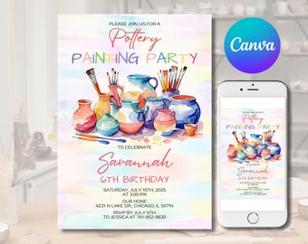 Pottery Invitation Birthday Clay Crafts Invite Painting INSTANT ...