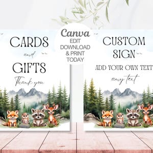 Forest Animals Baby Shower Signs Bundle: Editable Canva Template ...