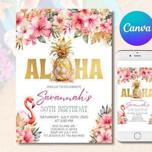 Editable Aloha Birthday Invitation Template (canva) - Etsy