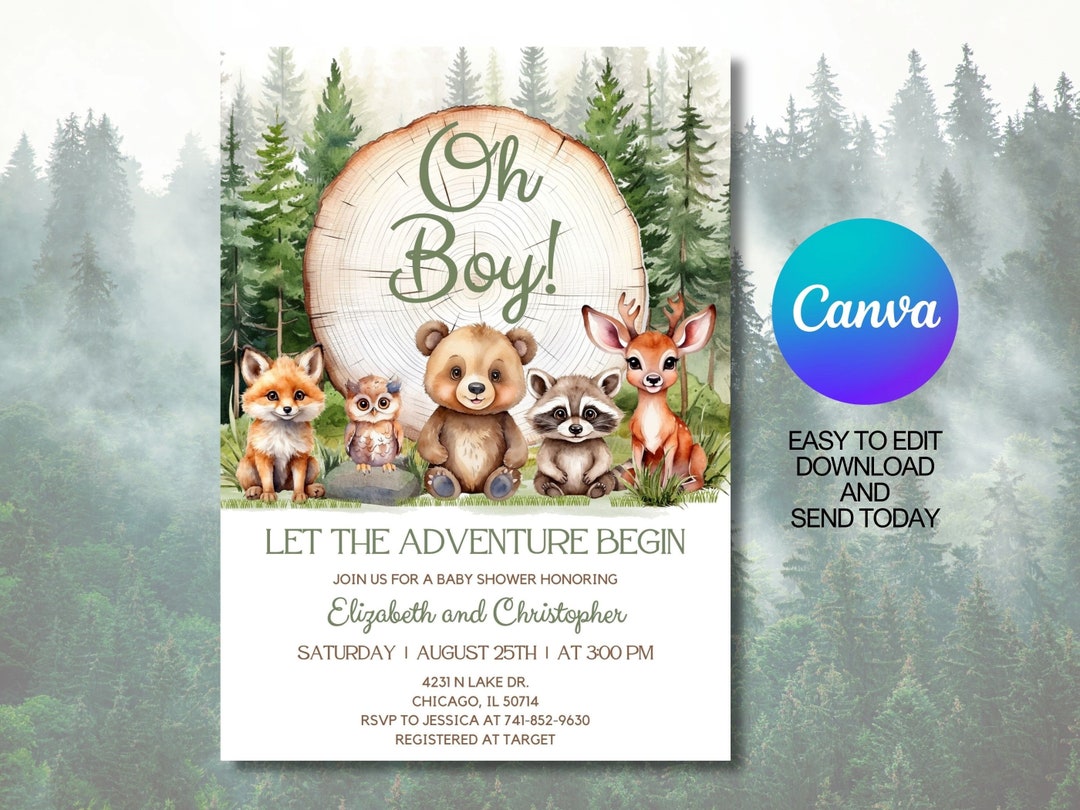 Editable Oh Boy Let the Adventure Begin, Baby Shower Invitation ...