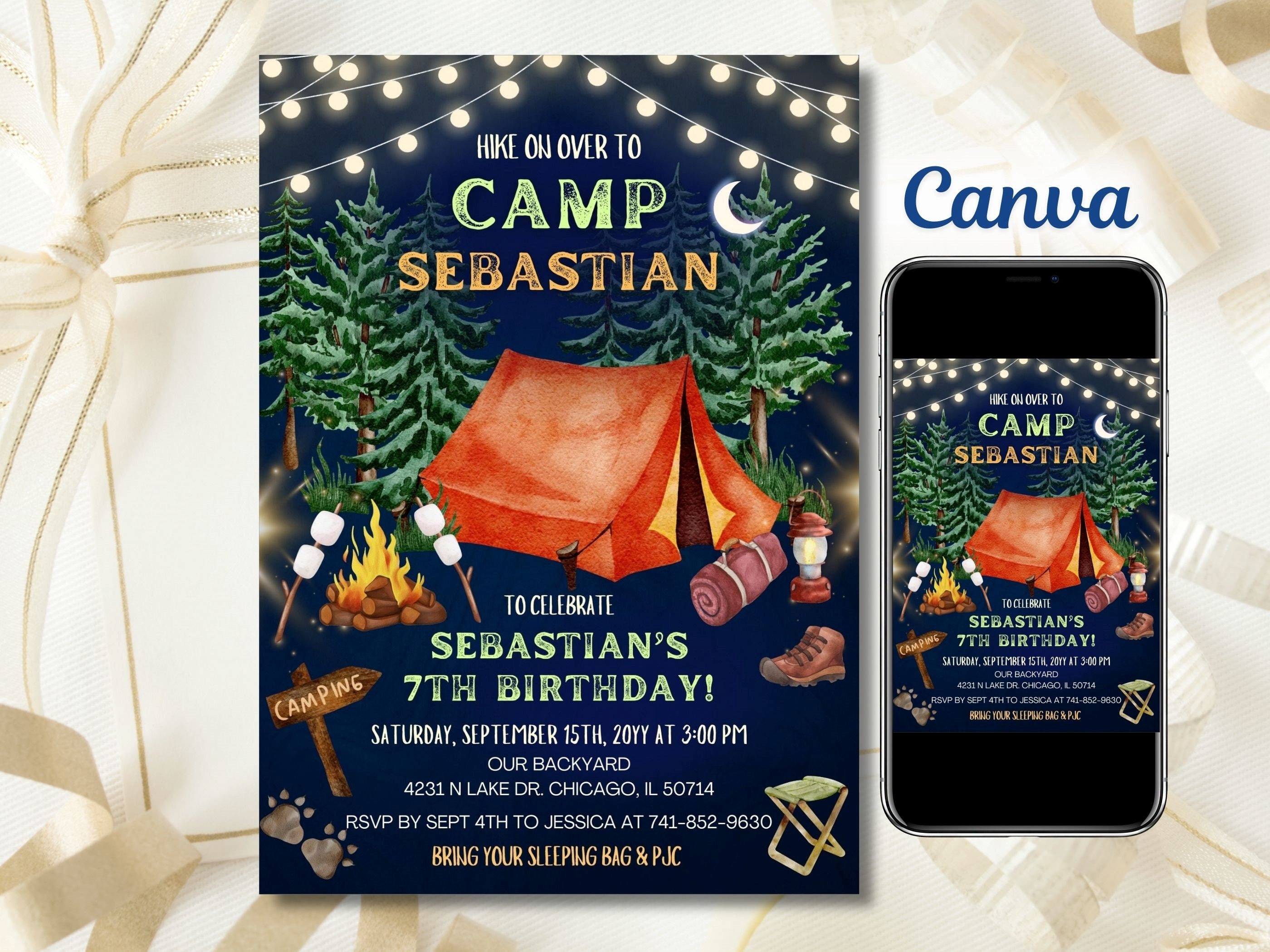 Editable Camping Birthday Invitation, Adventure Forest Camp Birthday ...
