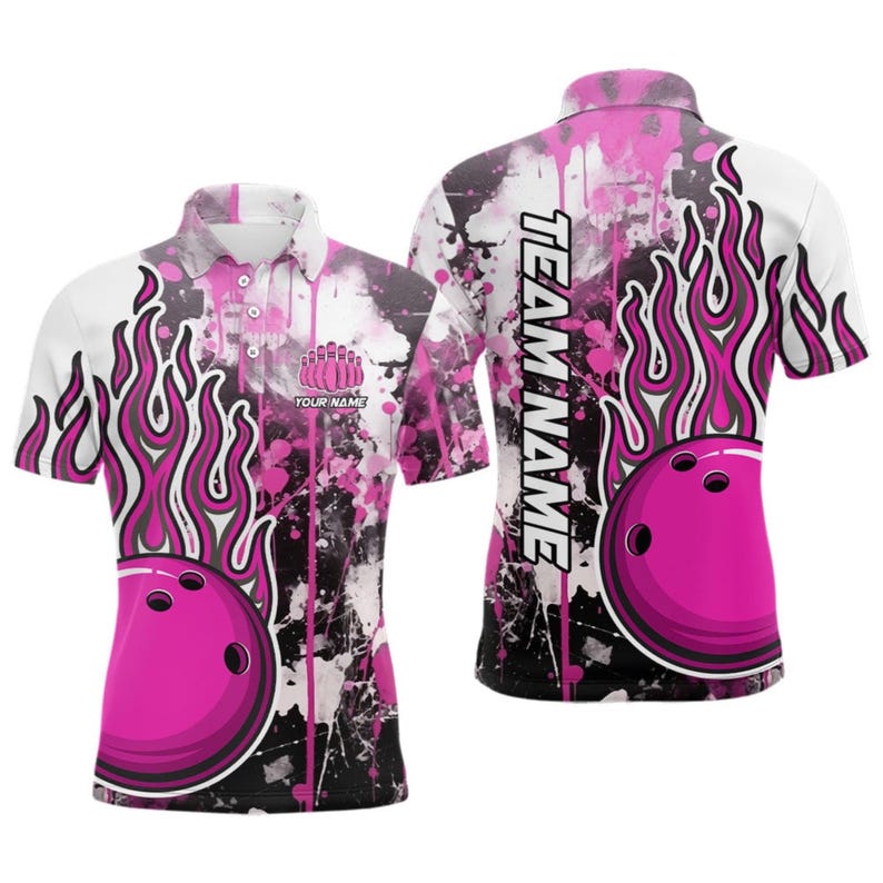 Custom Flaming Pink Bowling Ball Shirt: Personalized Team Jersey - Etsy