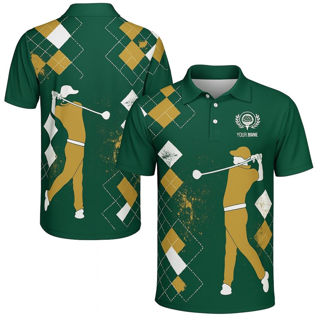 Personalized Golf Argyle Polo Shirt – Custom Name & Crest Design for ...