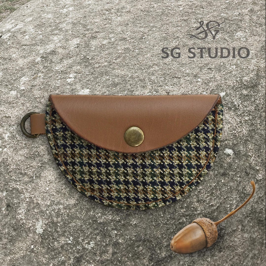 Minimalist Wallet, Tweed and Leather Wallet, Small Coin Purse, Coin ...