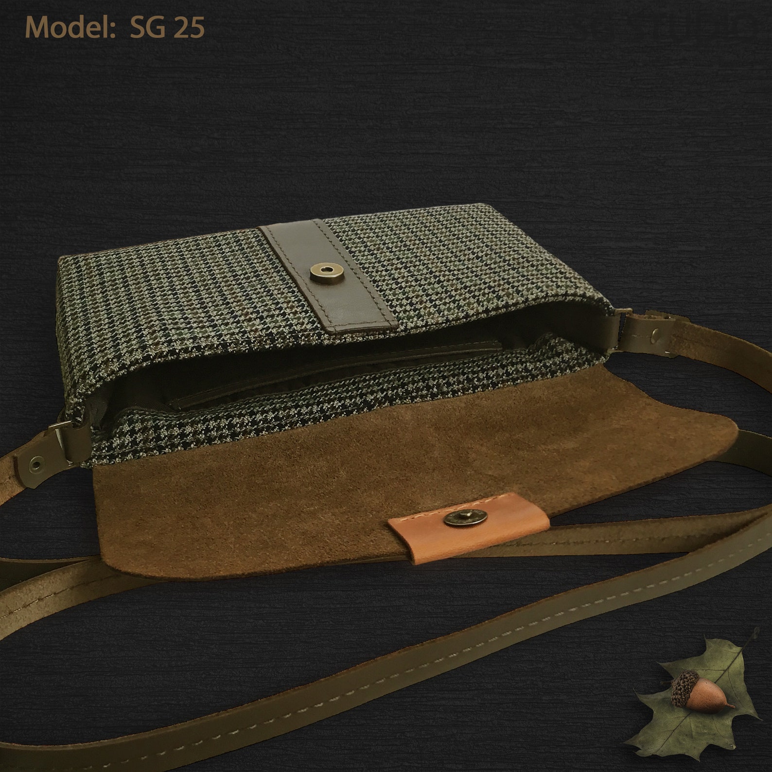 Tweed and Leather Bag, Small Crossbody Tweed Bag, Shoulder Leather Bag ...