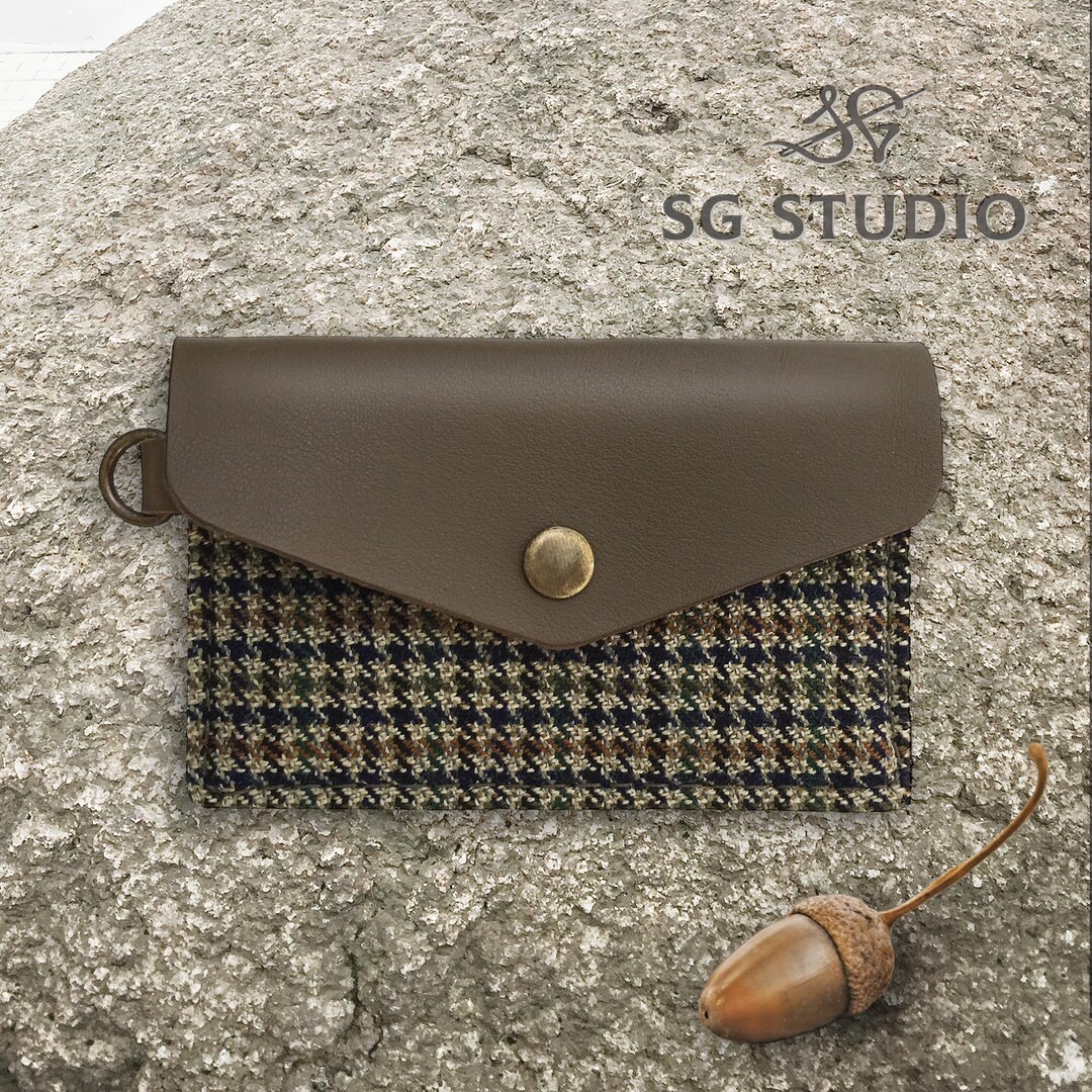 Personalized Wallet, Tweed and Leather Wallet With Flap, Minimalist ...