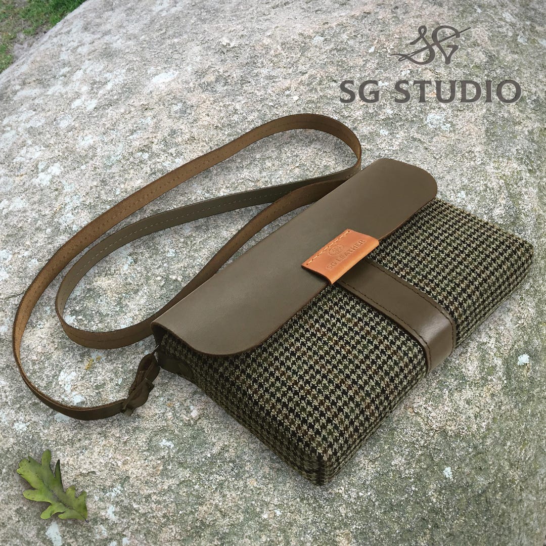 Tweed and Leather Bag, Small Crossbody Tweed Bag, Shoulder Leather Bag ...