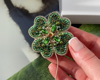 Four Leaf Clover Upcycled Fabric Brooch Hand-embroidered Good Luck ...