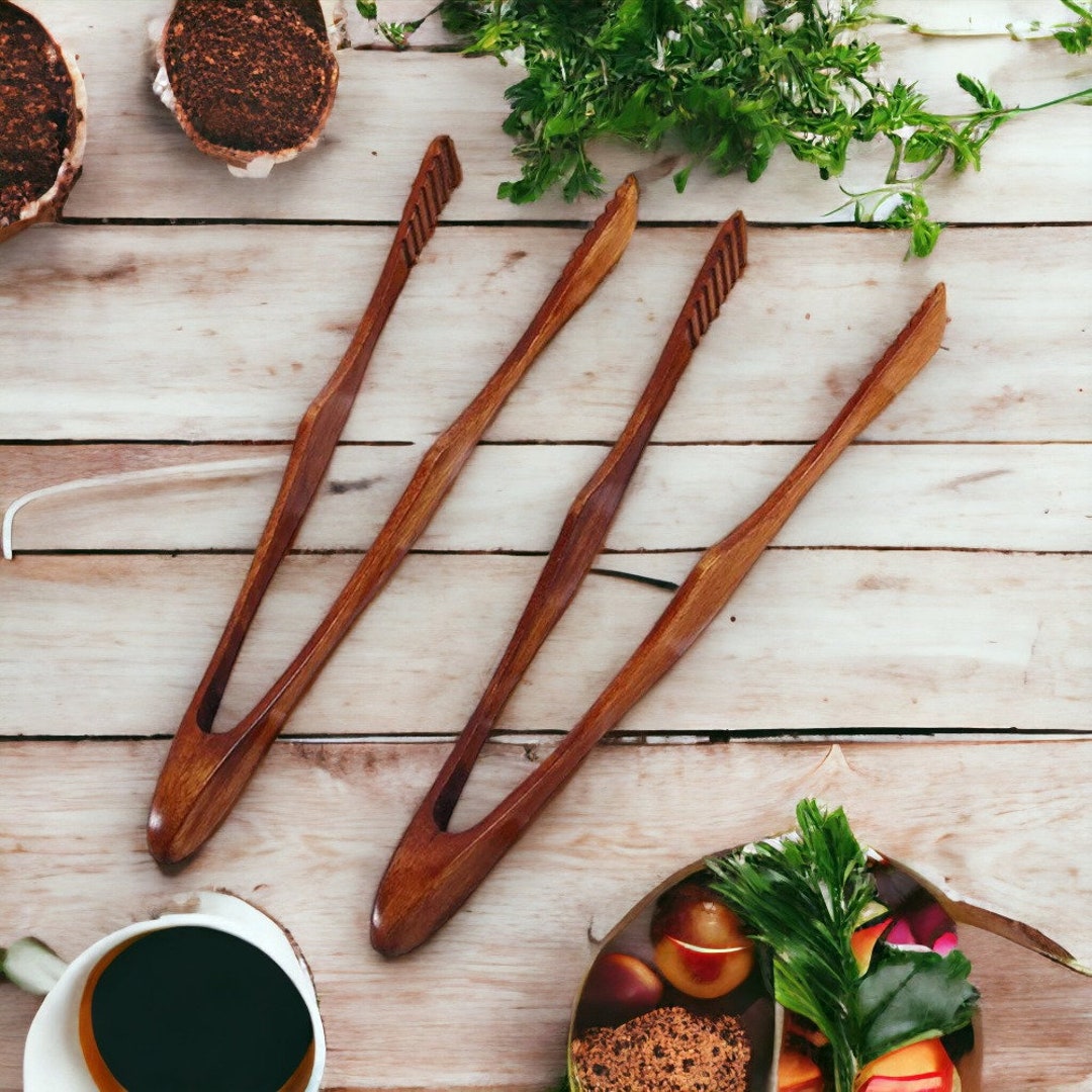 Handmade Bamboo Cooking Food Tool, Wooden Tong, Barbeque Salad Bacon ...