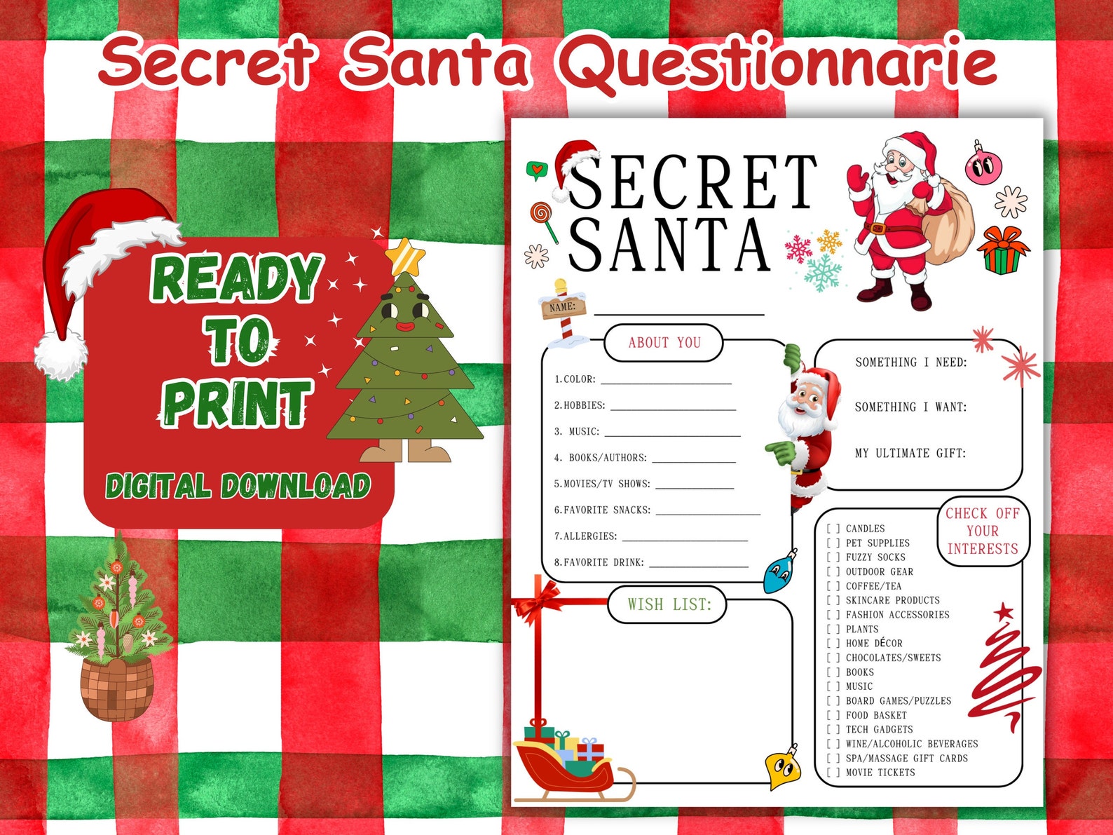 Secret Santa Questionnaire, Christmas Party,work Secret Santa,secret ...
