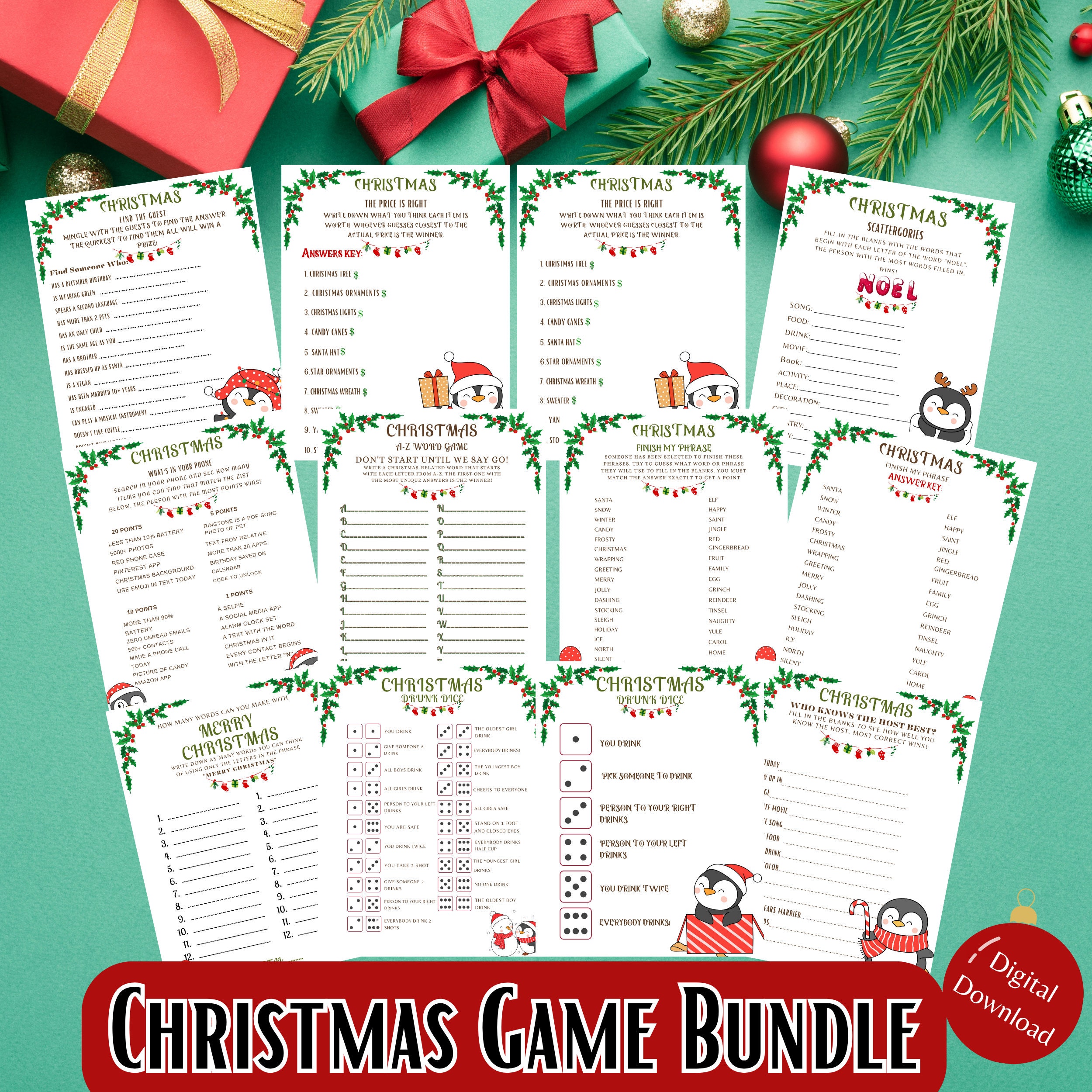 Printable Christmas Game Bundle Christmas Party Games - Etsy