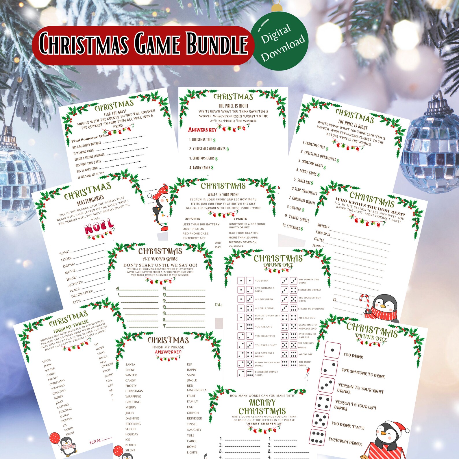 Printable Christmas Game Bundle Christmas Party Games - Etsy