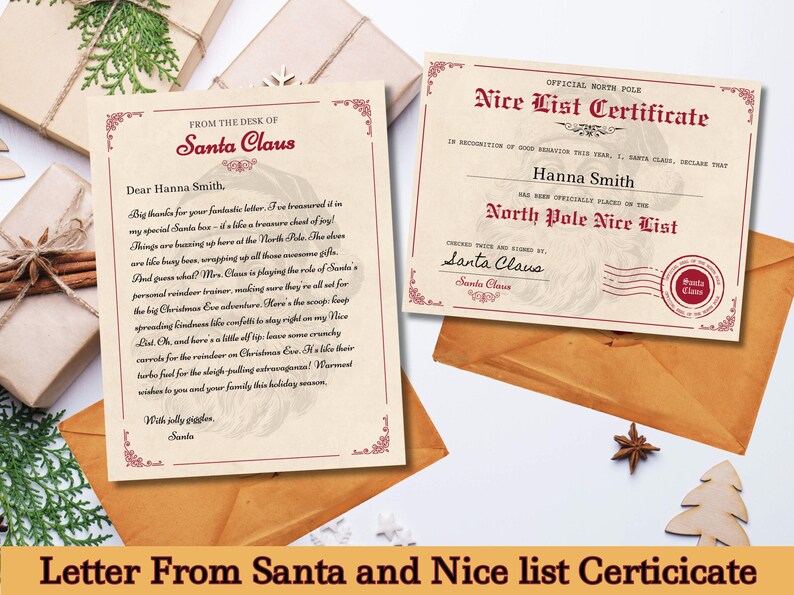 Letter From Santa, Nice List Certificate,printable Santa Letter,santa ...