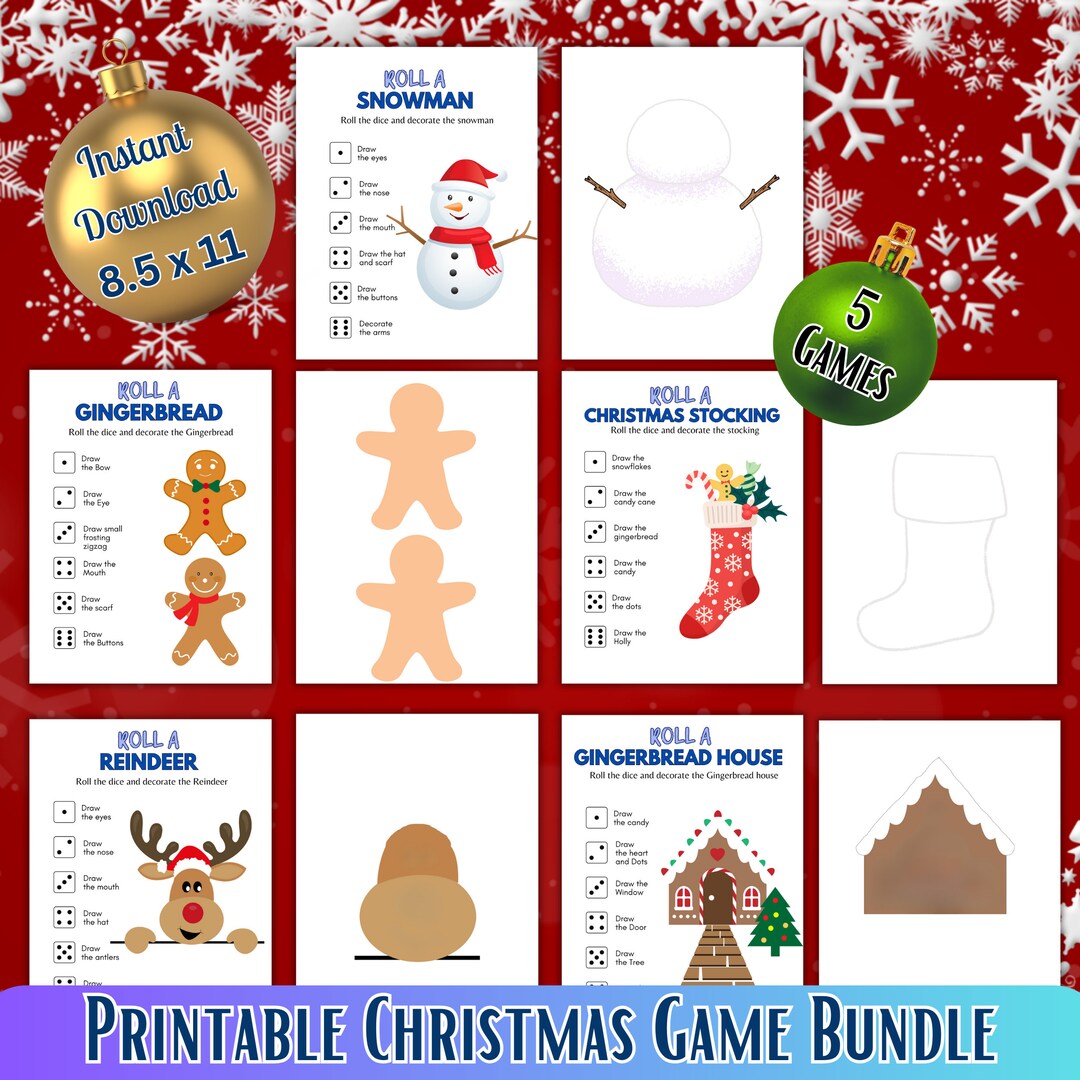 Printable Christmas Game Bundle,roll A Snowman Game,winter Activity for ...