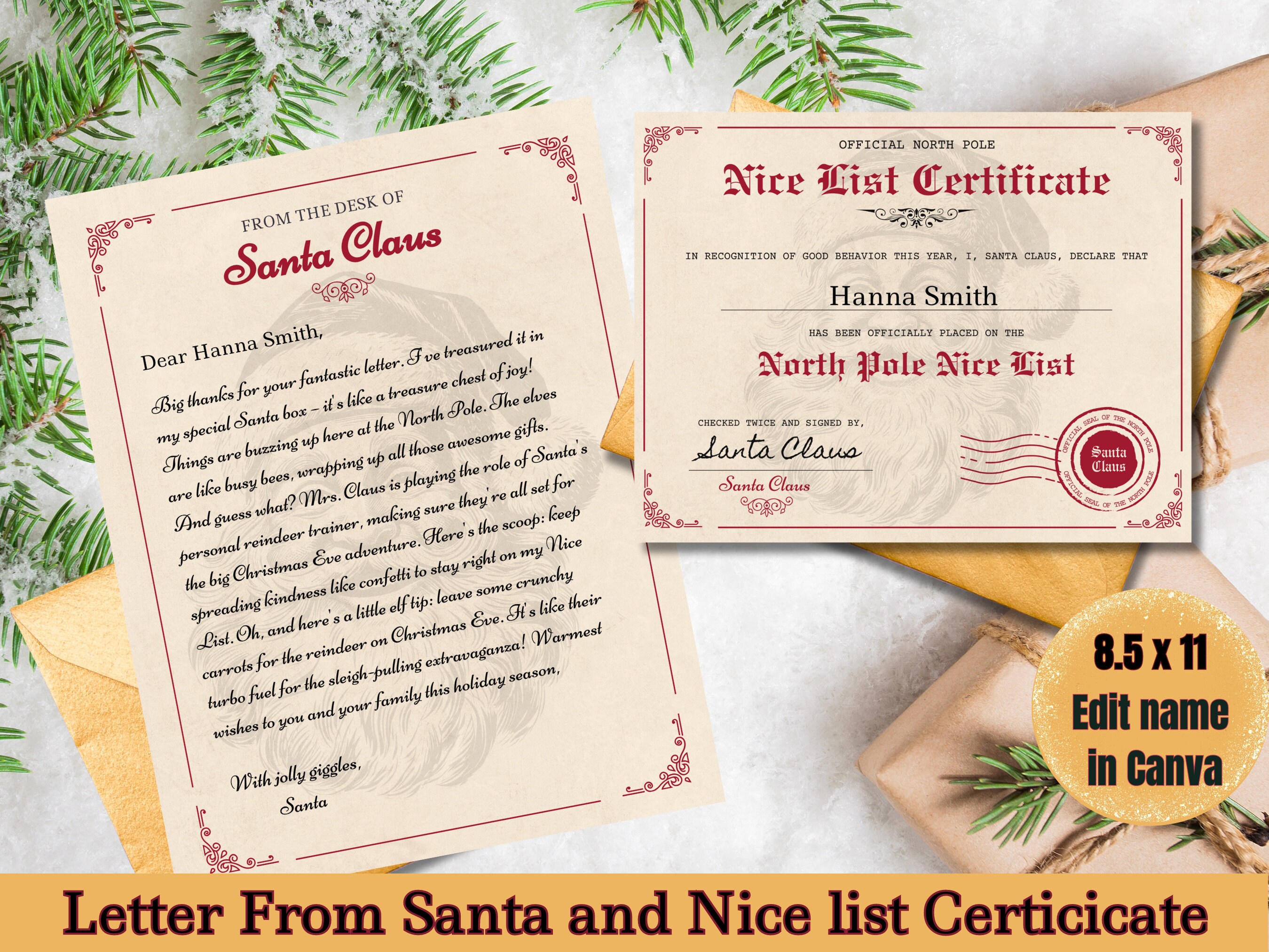 Letter From Santa, Nice List Certificate,printable Santa Letter,santa ...