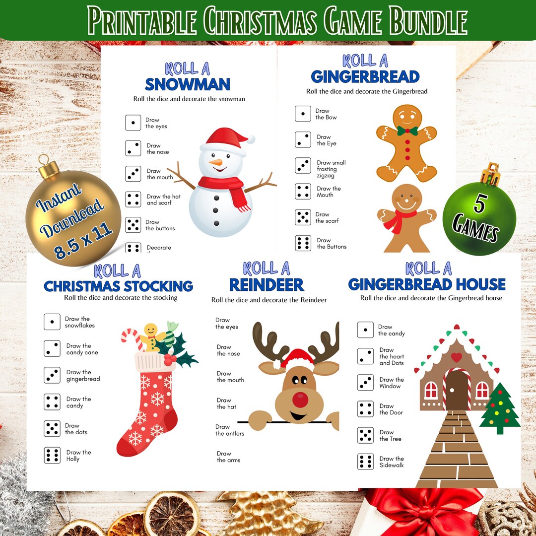 Printable Christmas Game Bundle,roll A Snowman Game,winter Activity for ...