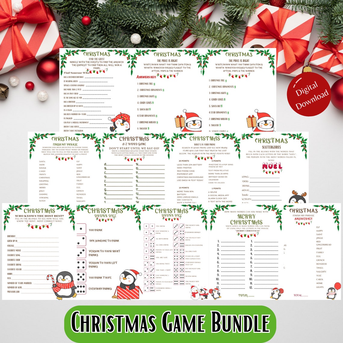 Printable Christmas Game Bundle Christmas Party Games - Etsy