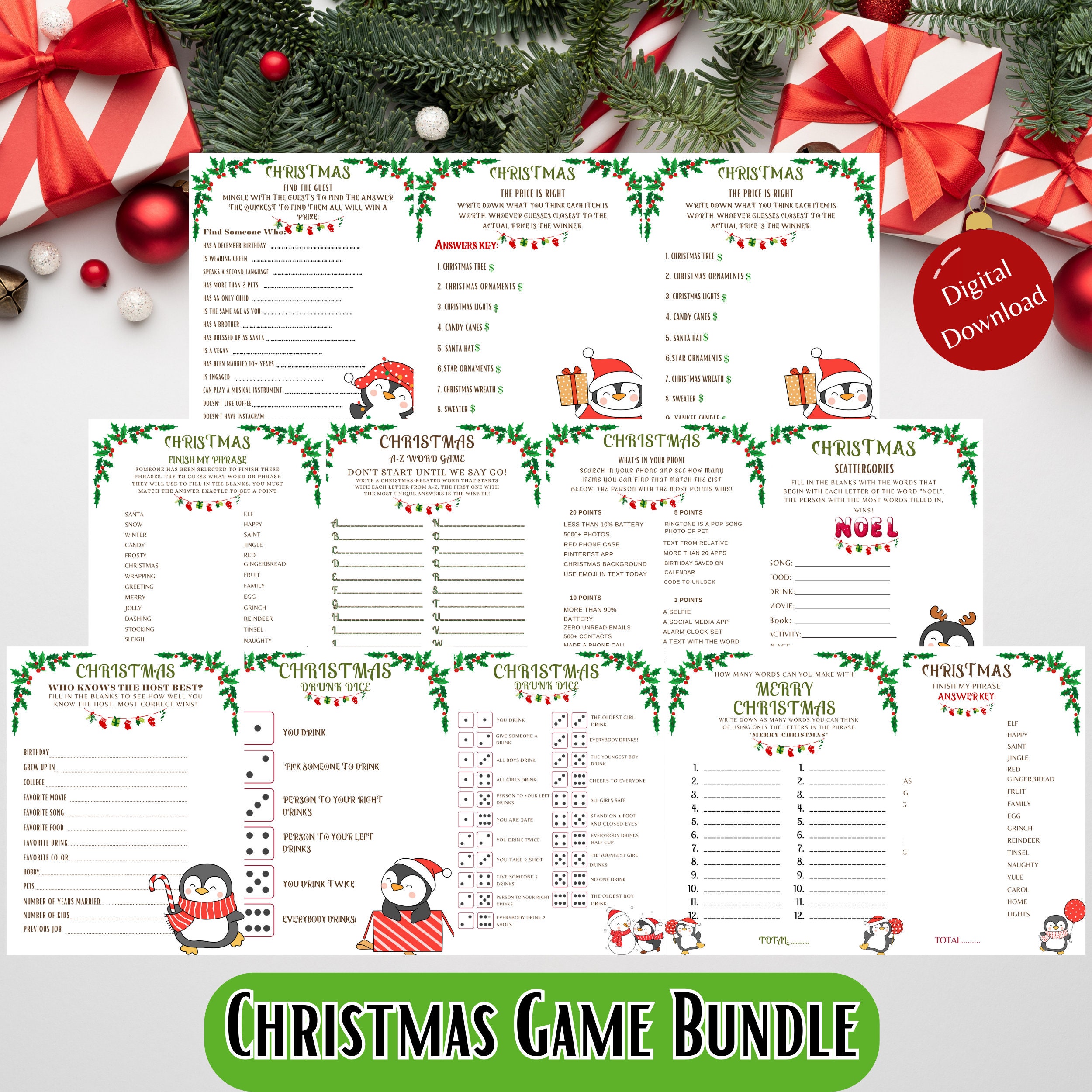 Printable Christmas Game Bundle Christmas Party Games - Etsy