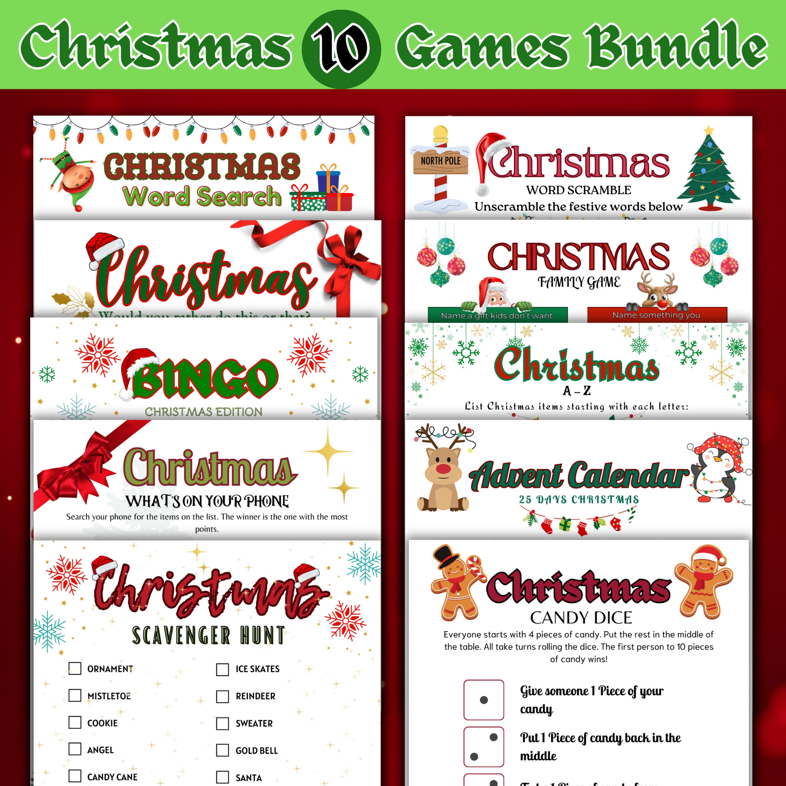 Printable Christmas Game Bundle,christmas Party Games,christmas Games ...