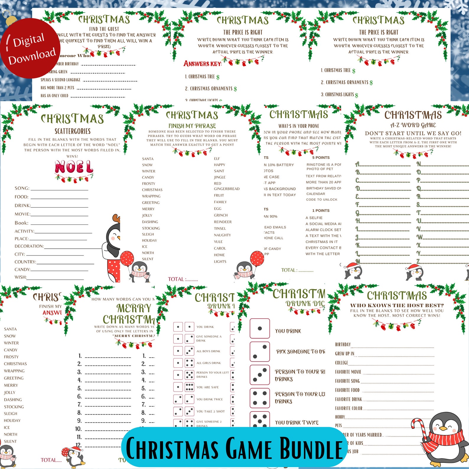 Printable Christmas Game Bundle Christmas Party Games - Etsy