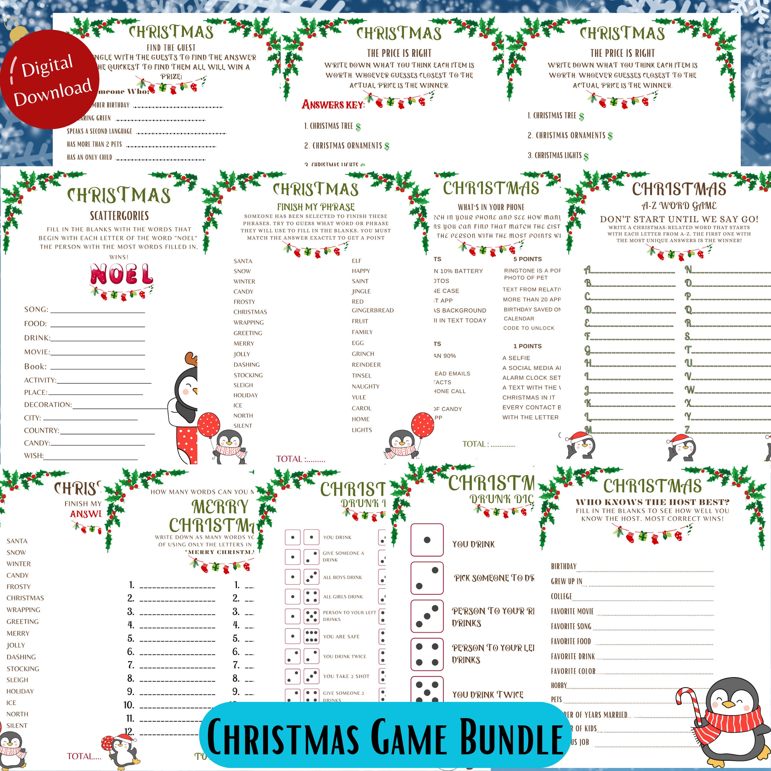 Printable Christmas Game Bundle Christmas Party Games - Etsy