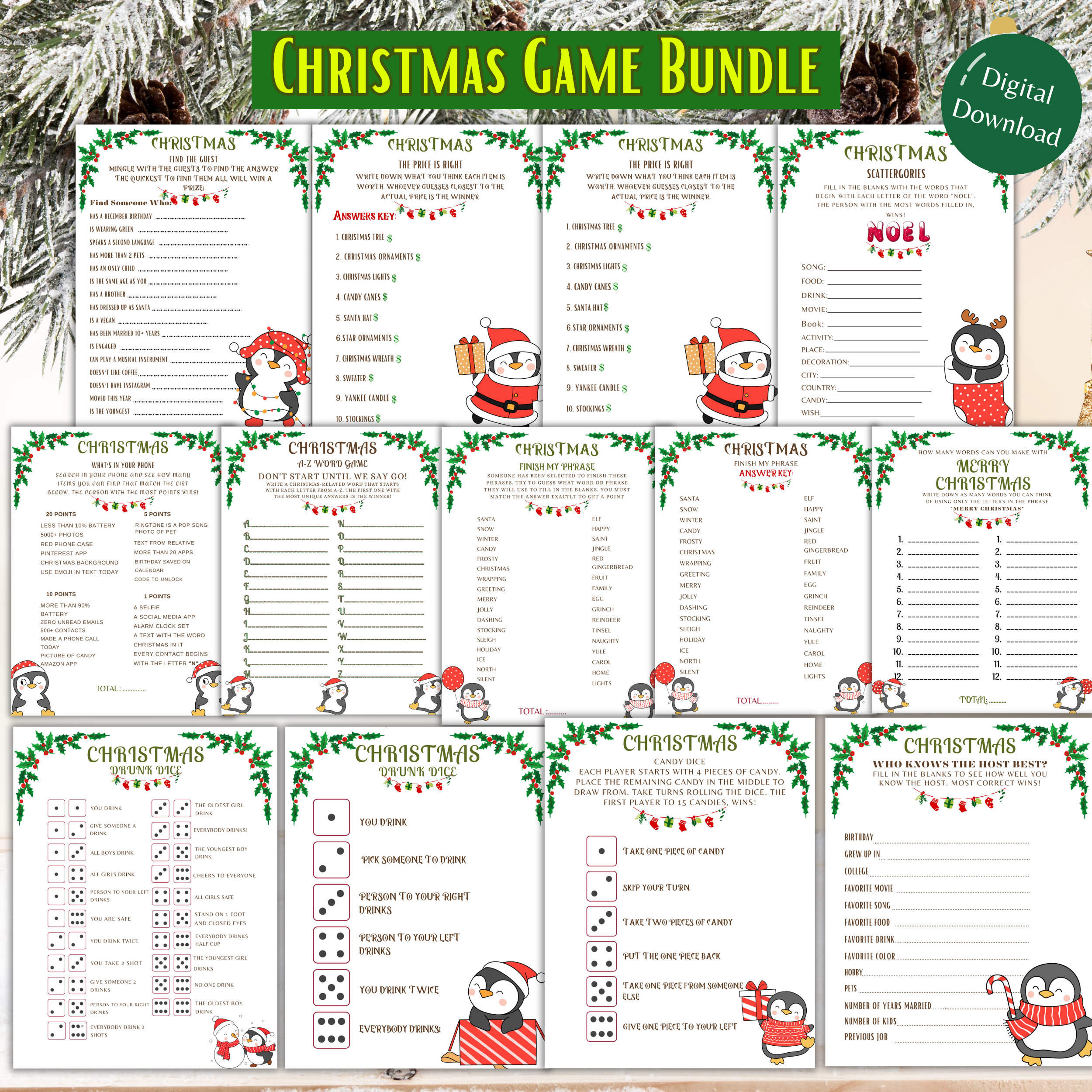 Printable Christmas Game Bundle Christmas Party Games - Etsy