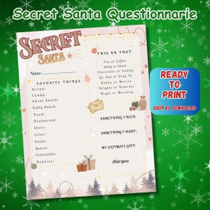 Secret Santa Questionnaire for Coworkers Editable, Printable Form ...