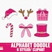 Christmas Pink Alphabet Doodle Clip Art PNG Files, Xmas Clipart Doodle ...