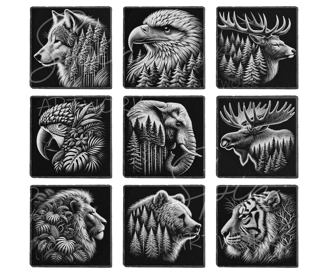 Wildlife Animals Slate Coaster Laser Engraving Designs Digital Download ...