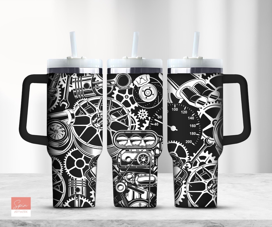 Gearhead 40oz Tumbler Laser Engraving Wrap, Car Engine 40 Oz Tumbler ...