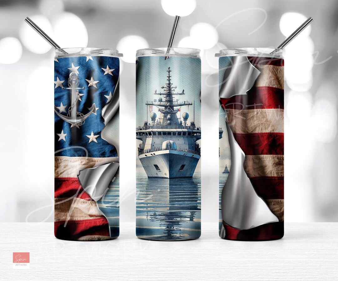 Navy Ship Patriotic American Flag PNG, 20 Oz Skinny Tumbler Sublimation ...