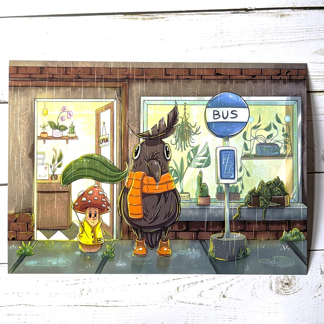 Mushroom and Raven Bus Stop Ghibli Inspired Wall Art Print - Etsy Canada