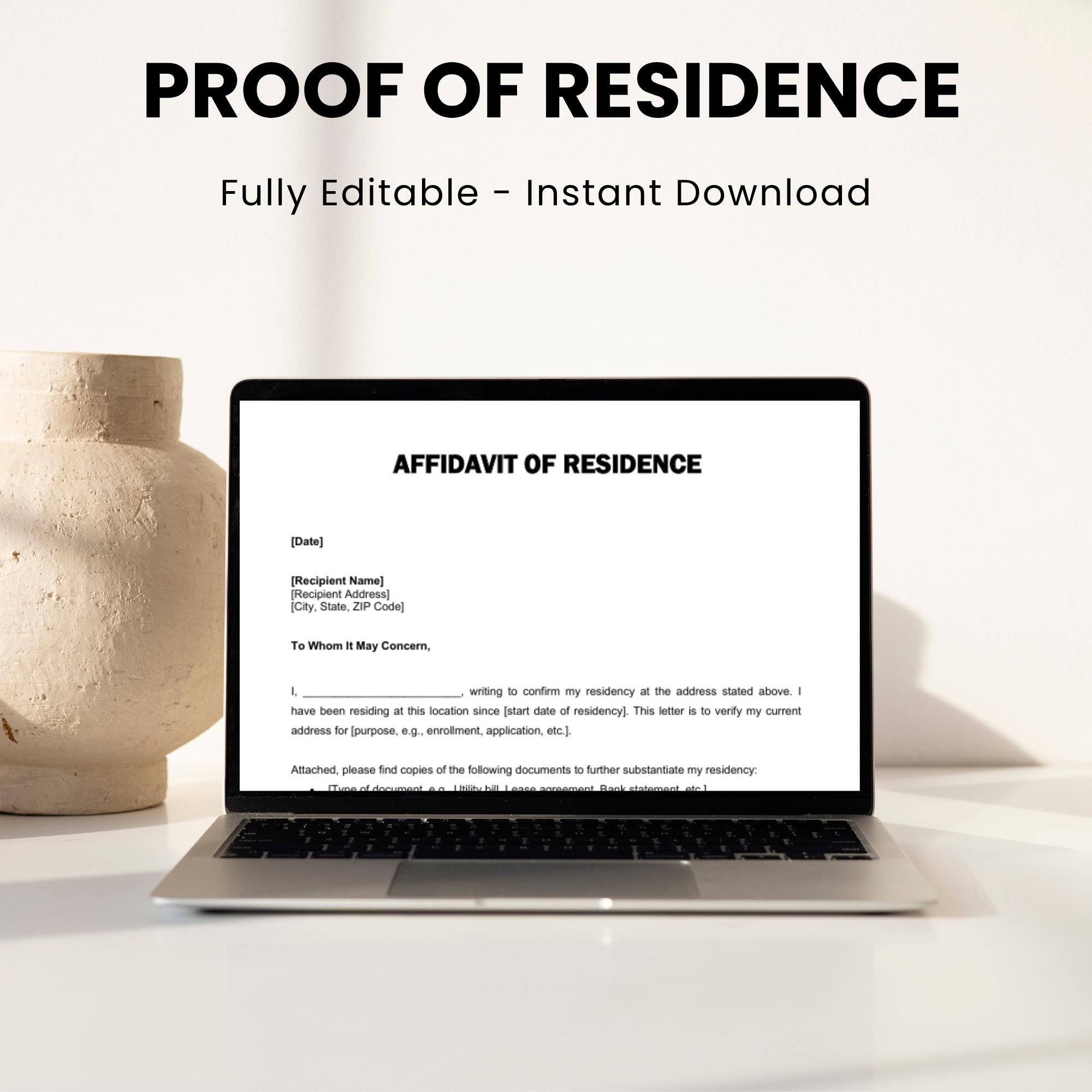 Proof of Residency, Affidavit, Notary Form, Proof Letter, Verification ...