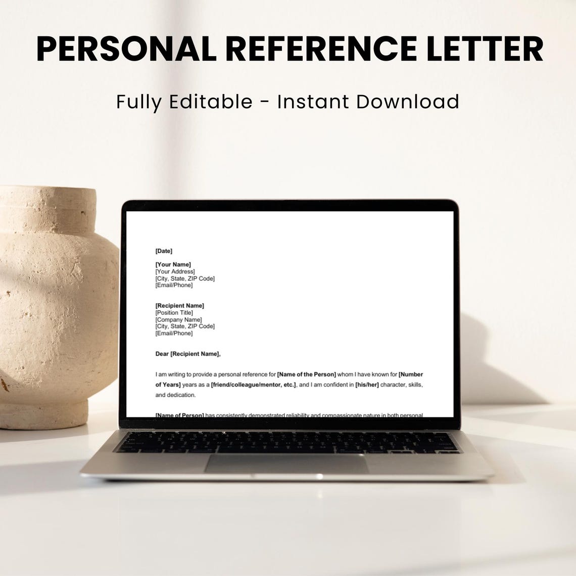Personal Reference Letter Template, Letter of Recommendation, Character ...