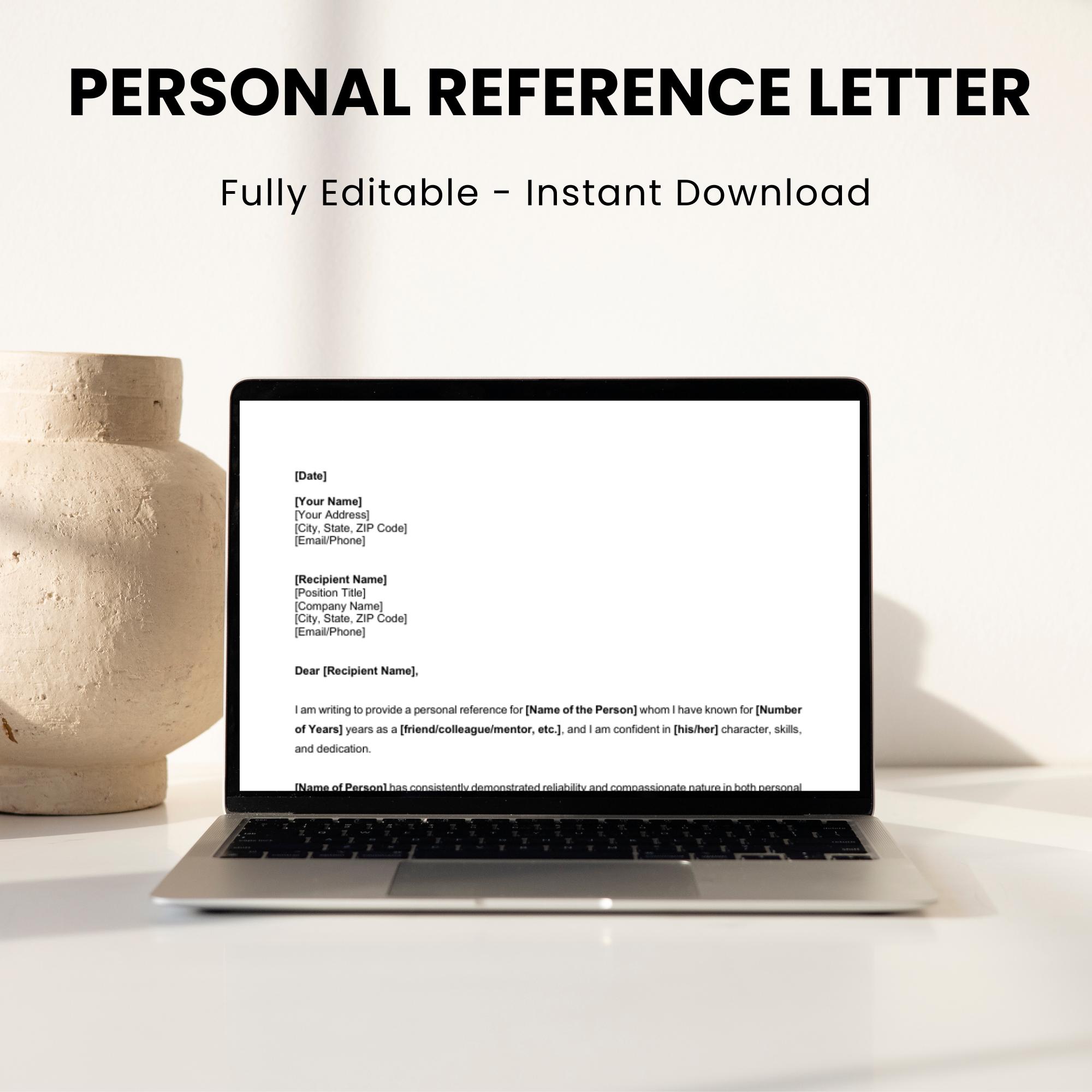 Personal Reference Letter Template, Letter of Recommendation, Character ...