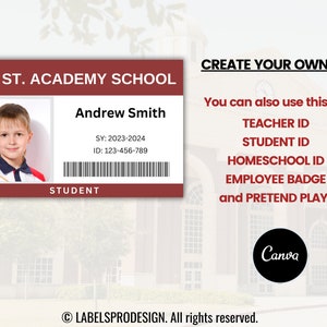 Student ID Card Template, Editable School ID, Homeschool Teacher Badge ...